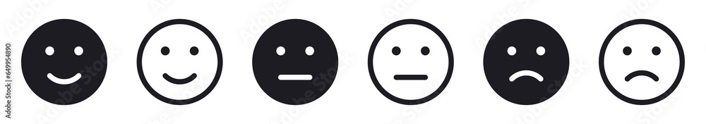 Feedback emoticons emojis. Smiley icon set , happy, neutral, sad, emoji ...