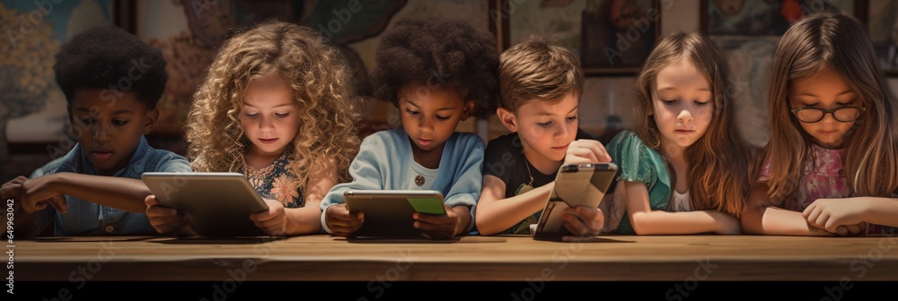 Enthralling depiction of children immersed in educational technology ...
