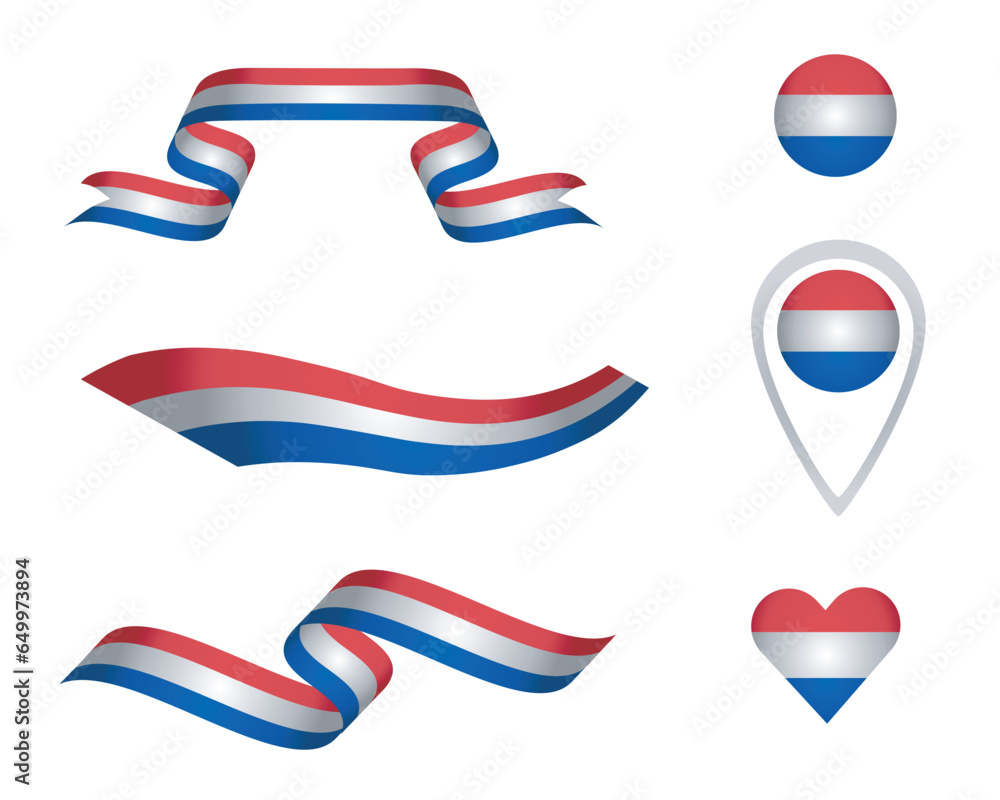 Illustration of colored ribbons, map pointer, ball and heart. Red ...