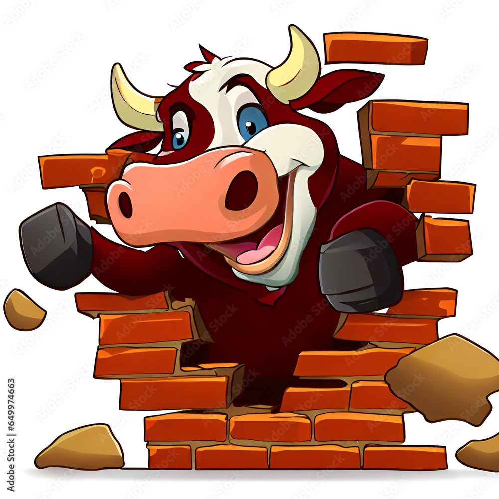 Funny Cartoon Angry Raging Horned Bull Minotaur Longhorn Cow Breaking ...