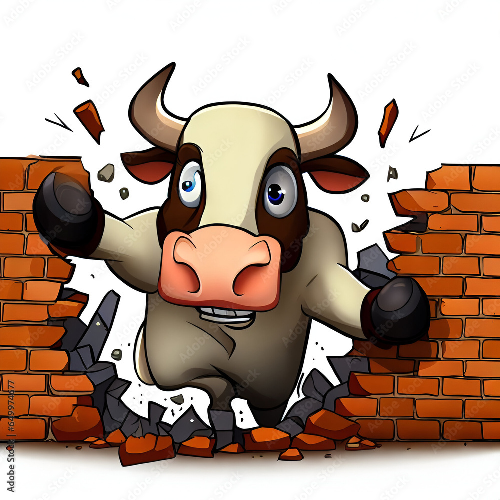 Funny Cartoon Angry Raging Horned Bull Minotaur Longhorn Cow Breaking ...