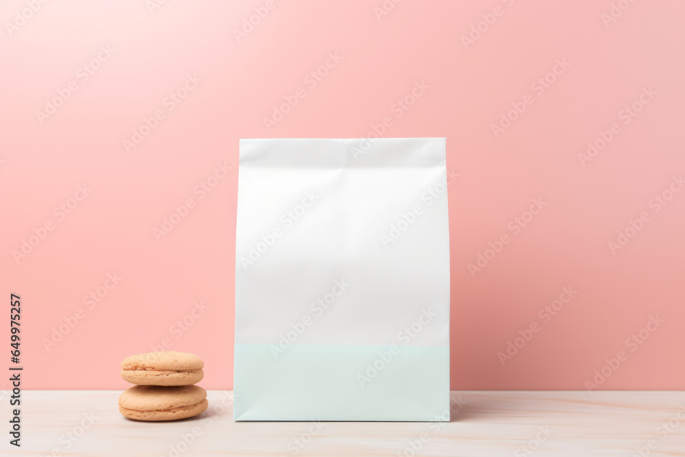 Blank White Pouch Bag Packaging Mockup with Pastel Background, Empty ...
