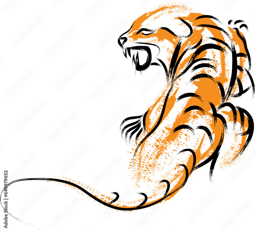 Grunge tiger art, tiger Drawing brush strokes vector, Grunge Paint ...