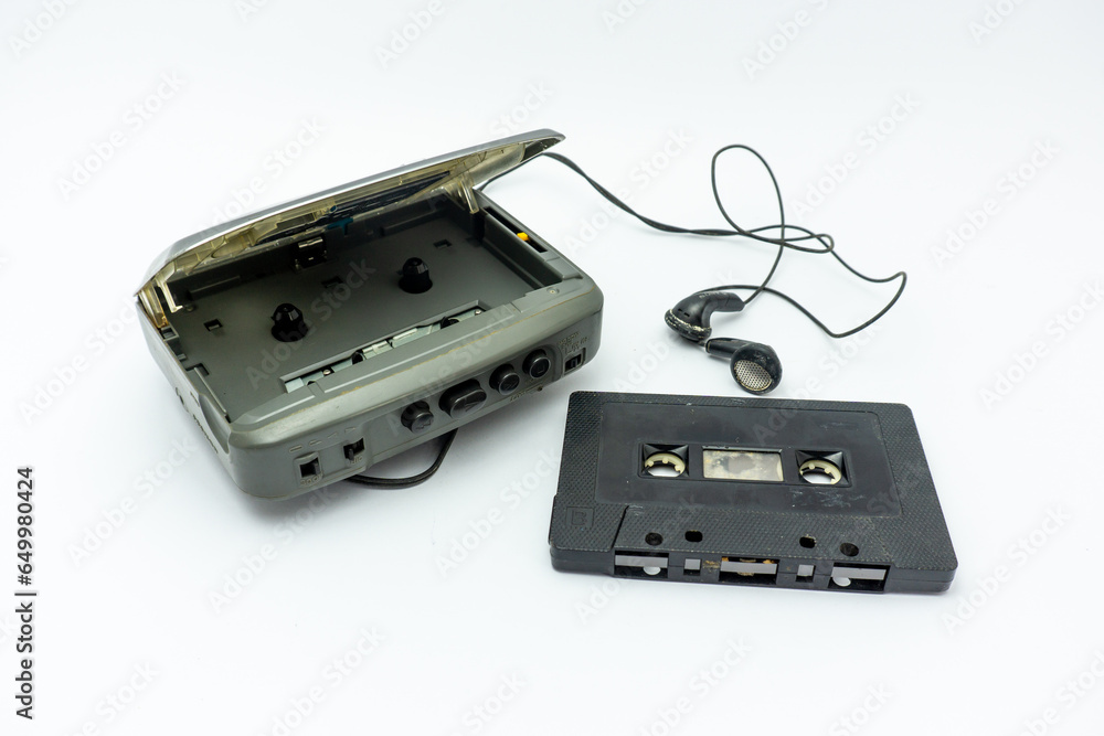 old audio cassette. Vintage audio player. Old fashioned portable ...