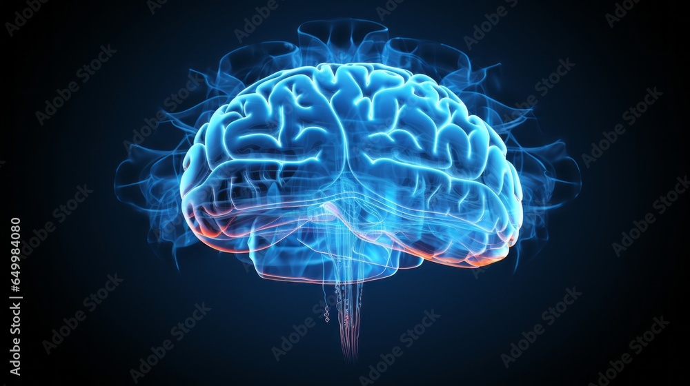 a x-ray scan of a human brain organ. anatomy of a male person. blue ...