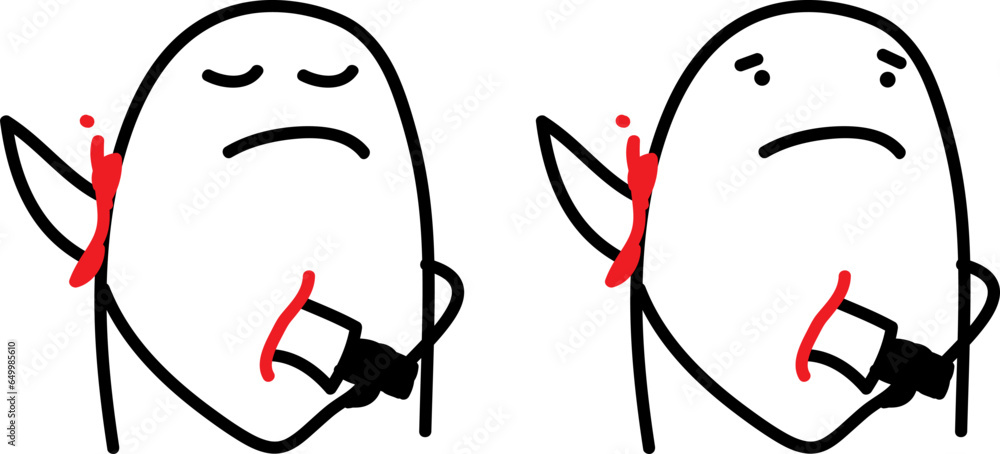 Thumb man. Theater fantasizing death. staging a stab to the heart ...