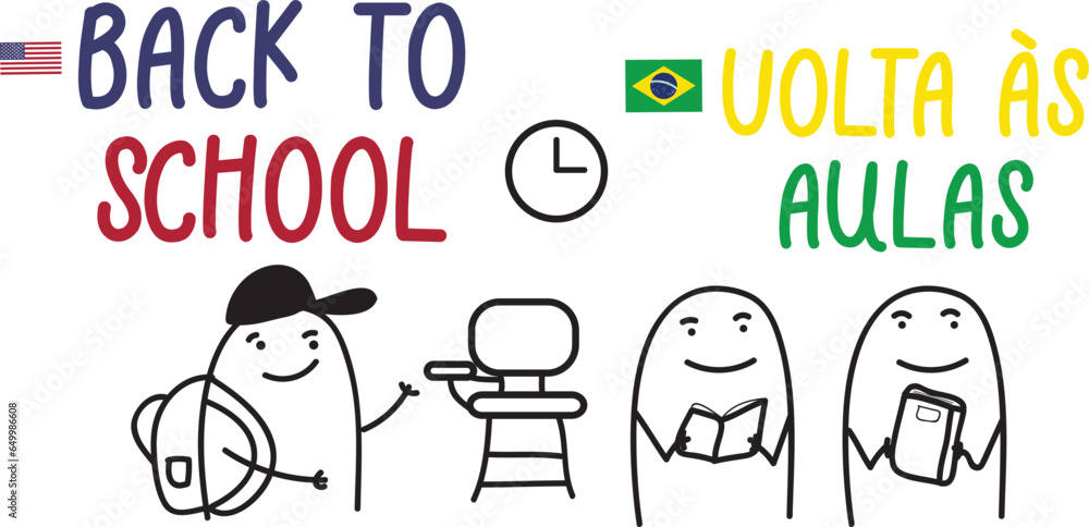 Thumb man. Student. Message english: "Back to School". Message ...