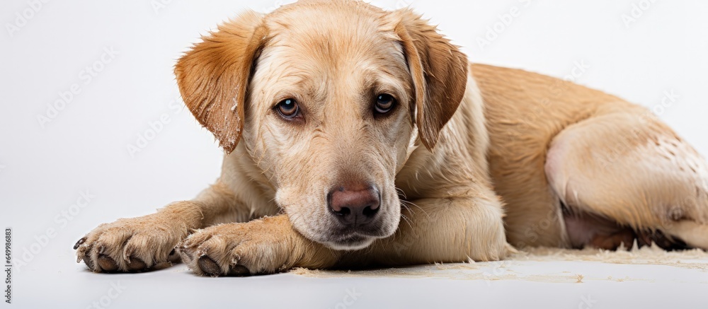 Labrador dog with atopic dermatitis and a skin wound Stock Photo ...