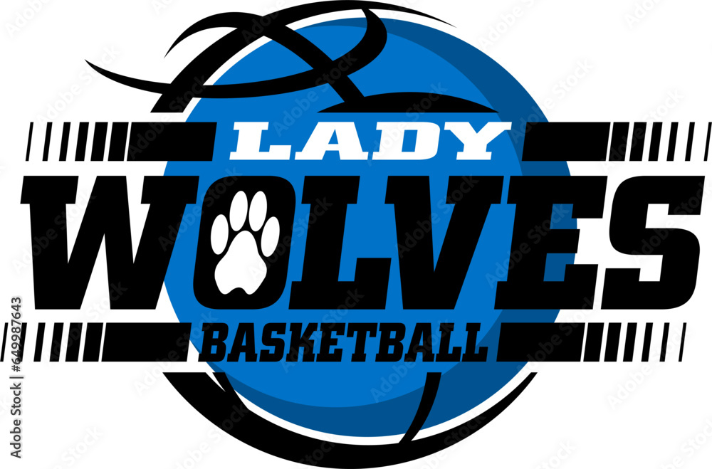 lady wolves basketball team design with paw print and ball for school ...