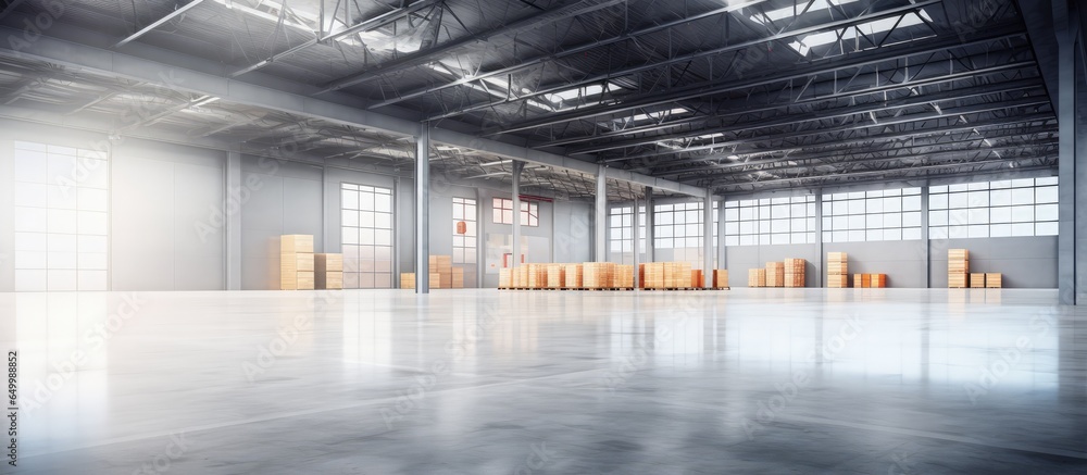 Future factory with polished concrete floor spacious display area for ...