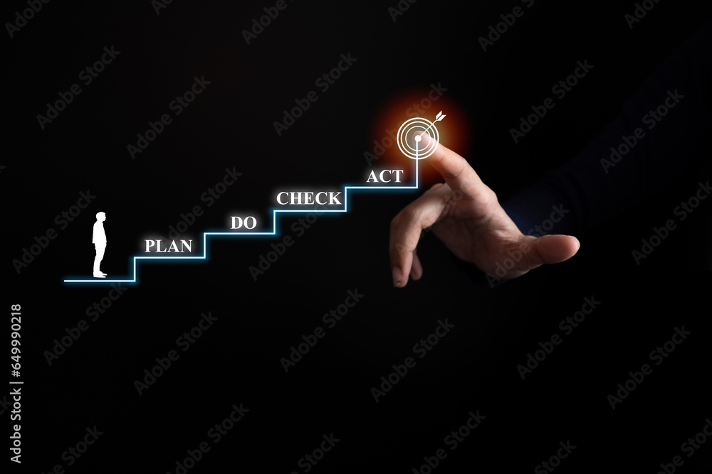 Businessman plan to achieve goals, Plan Do Check Act PDCA, review of ...