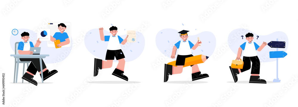Education activities concept illustration set. Collection of character ...
