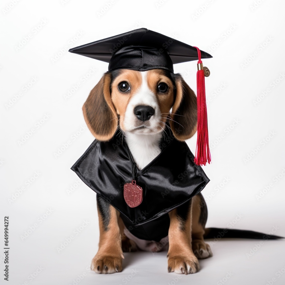 Beagle puppy dog with graduation cap and gown Stock Photo | Adobe Stock