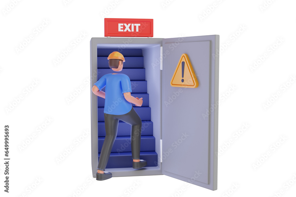 3d illustration of emergency exit door. Emergency fire exit door ...