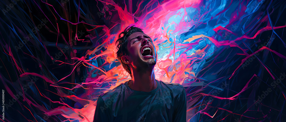 An abstract illustration of an anxious, scared, depressed, overworked ...