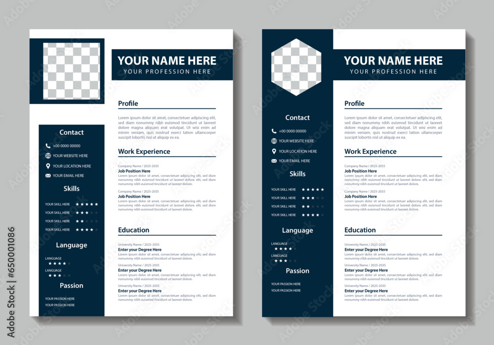 Clean Modern Resume and Cover Letter Layout Vector Template for ...