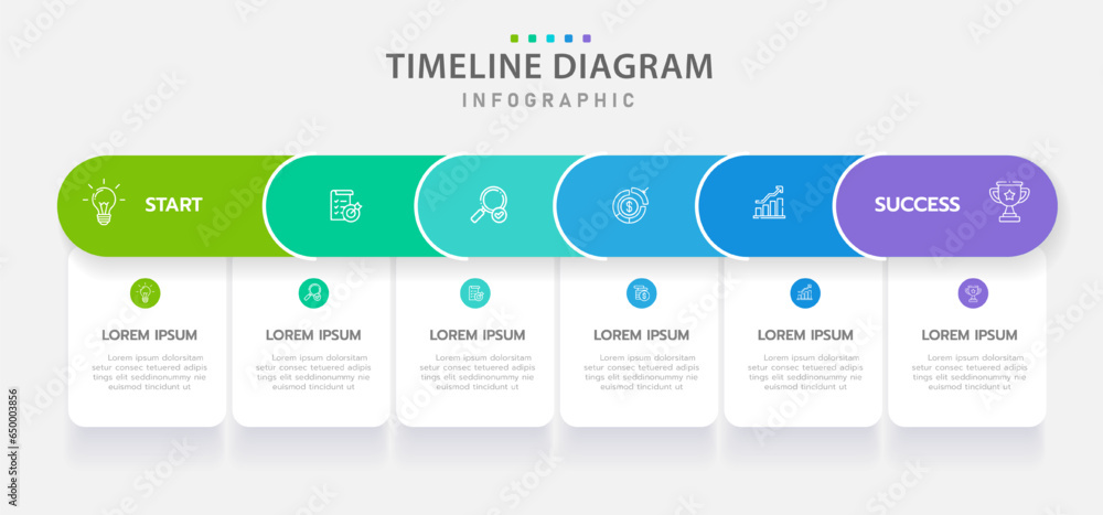 Vetor de Infographic template for business. 6 Steps Modern Timeline ...