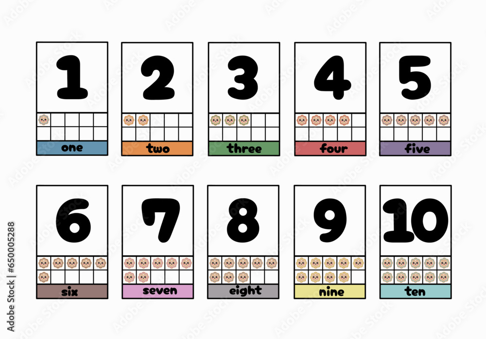 Number Posters 1-10 Preschool Activities. Cute vector illustration ...