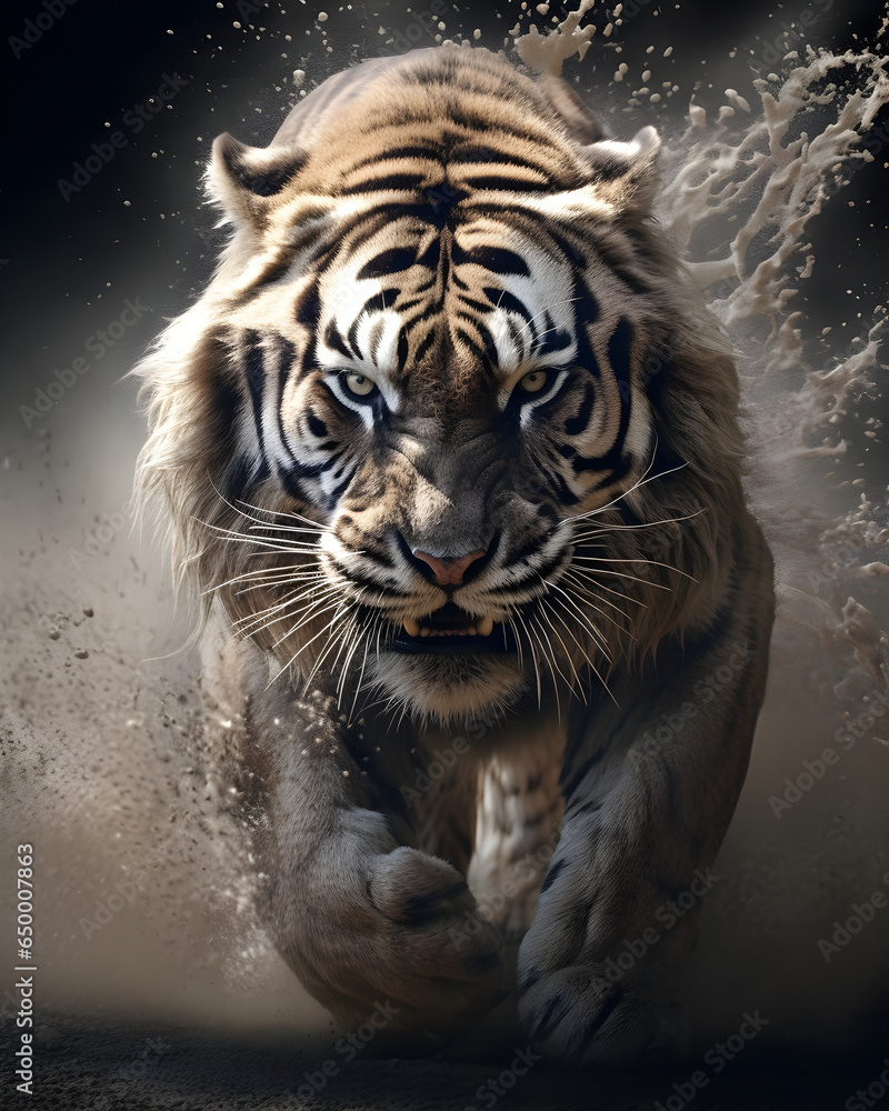 Tiger in the river looking scary Stock Photo | Adobe Stock