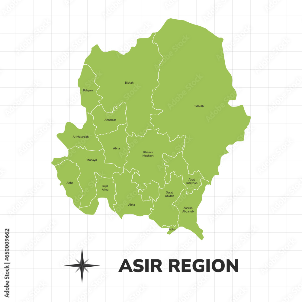 Asir Region map illustration. Map of the region in Saudi Arabia Stock ...