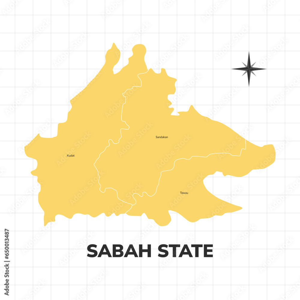 Sabah State map illustration. Map of state in Malaysia Stock Vector ...