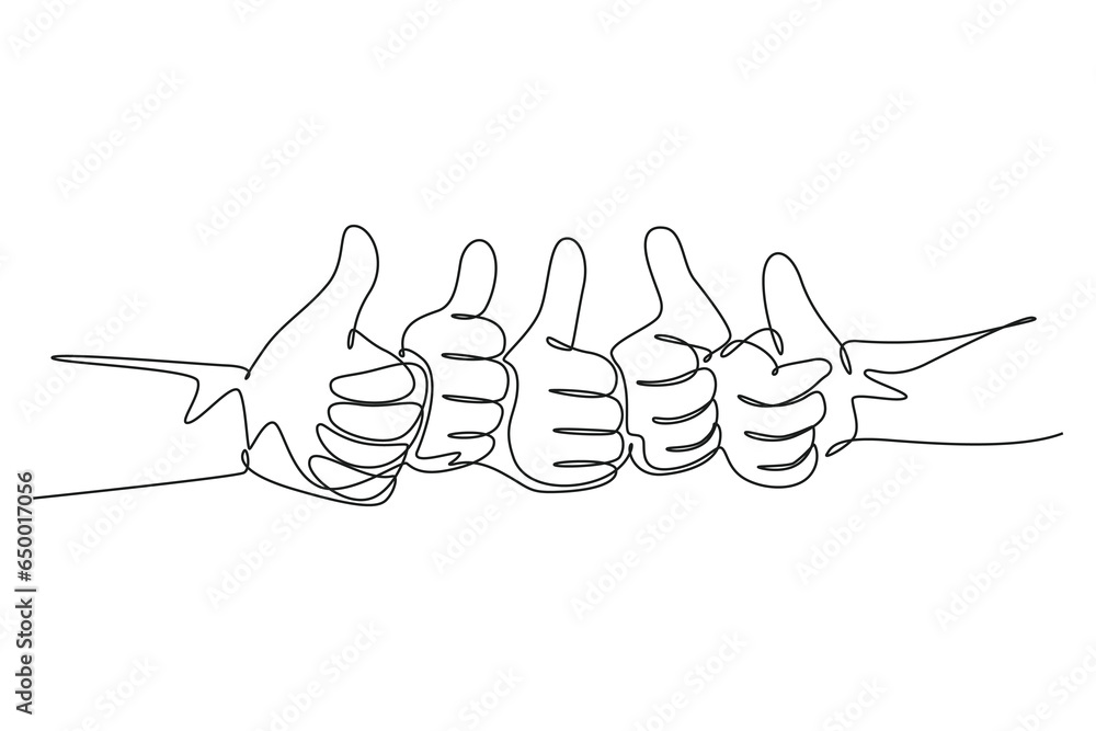 Single one line drawing of arm hands with thumbs up gesture sign. Good ...