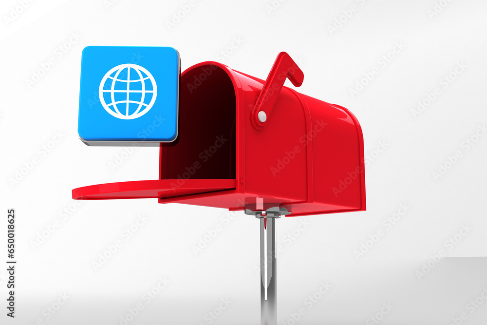 Digital png illustration of red mailbox with blue globe icon on ...