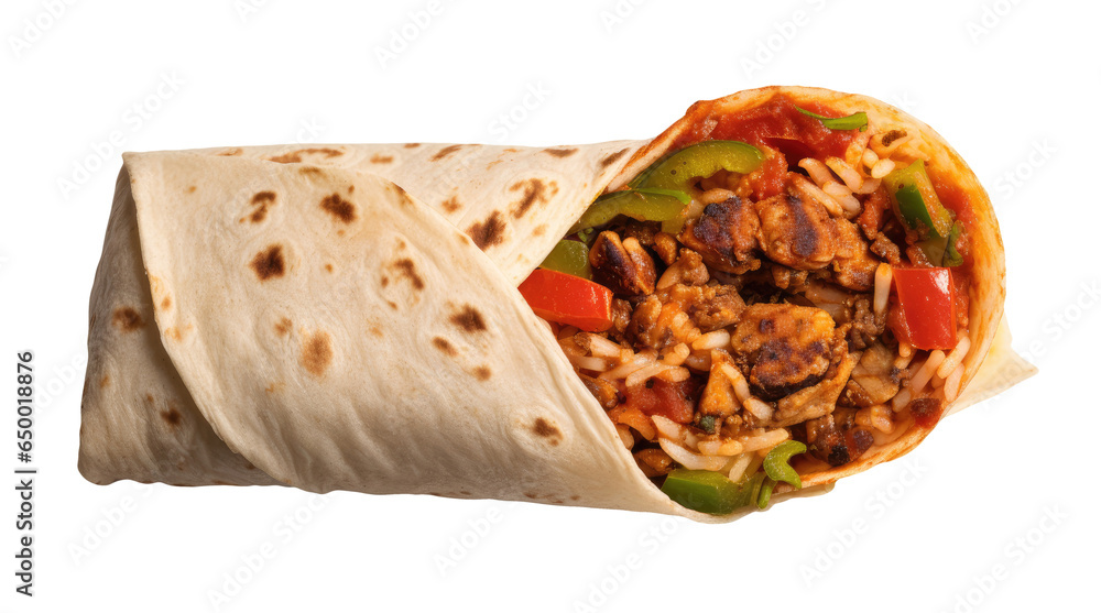 Mexican burrito isolated on transparent background, top view Stock ...