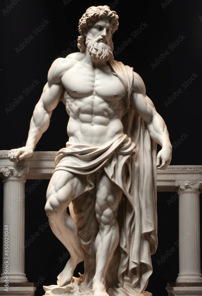 A Statue from a muscular Greek god Statue with a wavey middel Parting ...