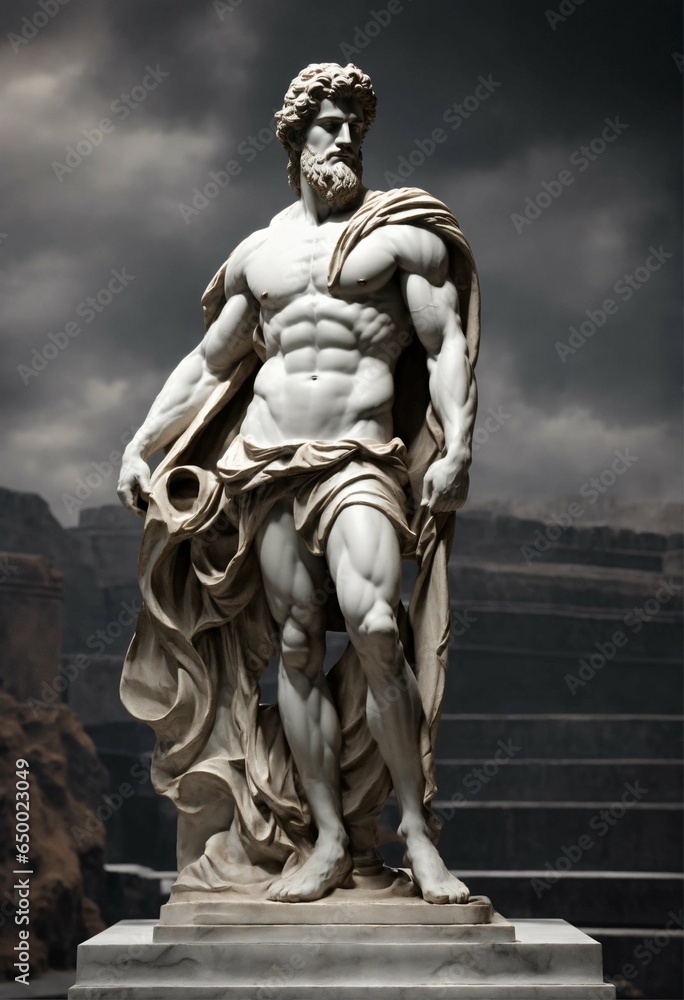 A Statue from a muscular Greek god Statue with a wavey middel Parting ...