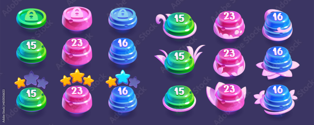Vetor de Candy game ui level indicator to select star icon cartoon ...
