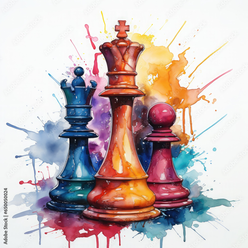 Watercolor Chess Illustration, Generative Ai Stock Illustration | Adobe ...