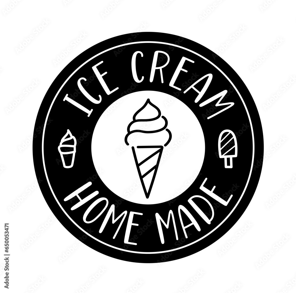Ice cream logo stamp. Typography, black letters isolated on white ...