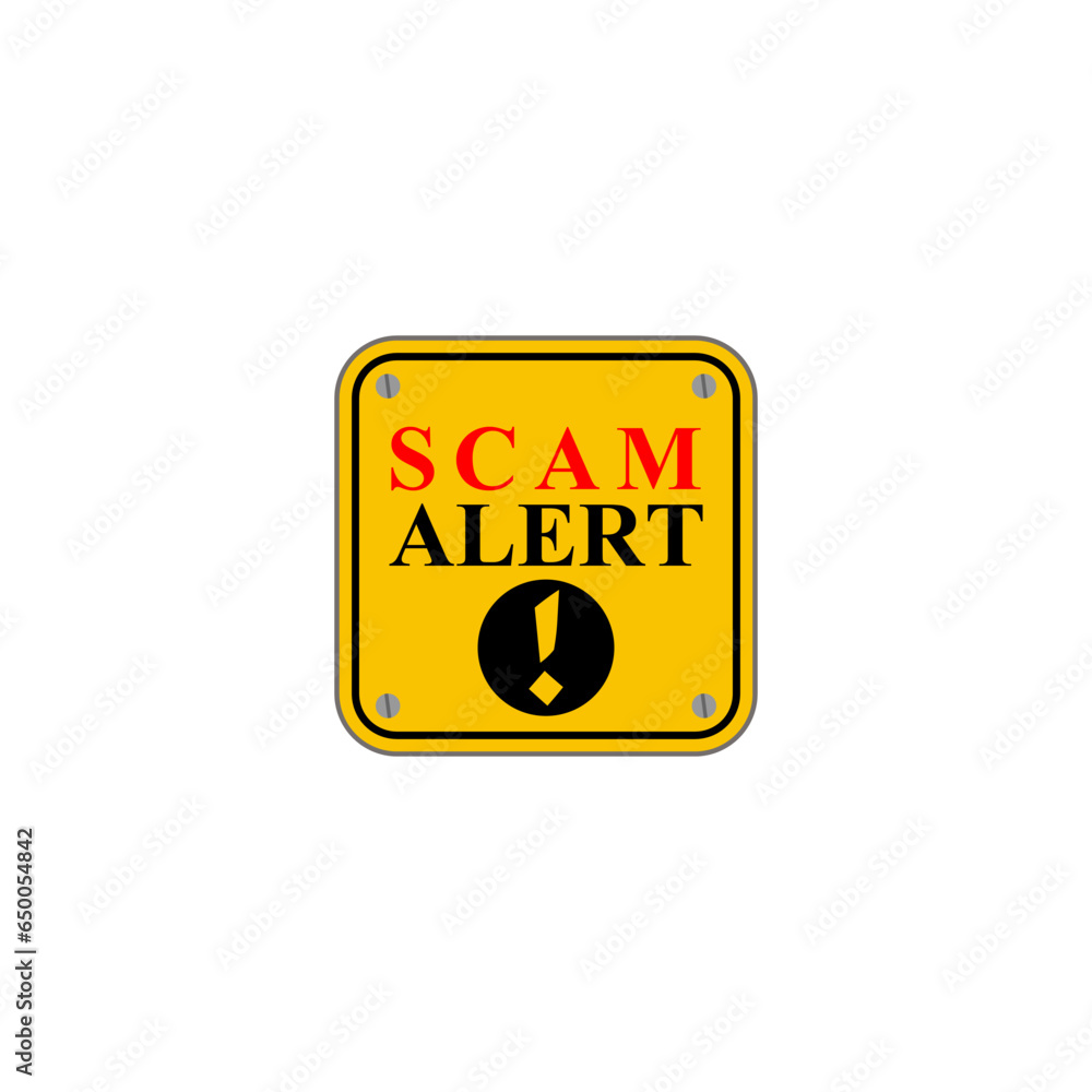 Scam alert yellow sign isolated on white background. Yellow road sign ...