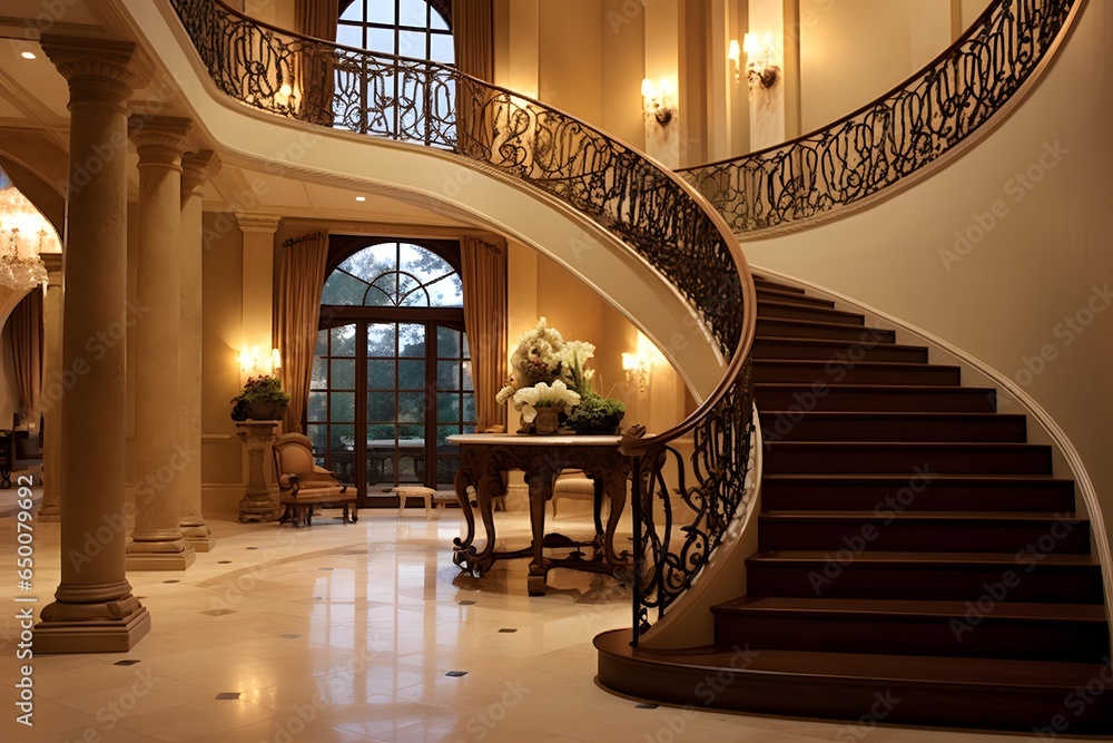 Luxury interior design of hotel lobby with elegant staircases. Stock ...