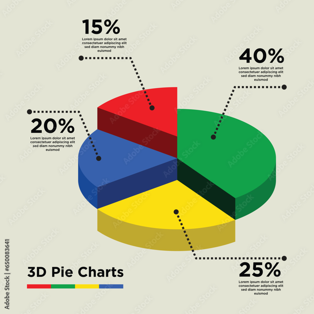 Vector 3 dimensions pie chart diagram, modern presentation vector for ...