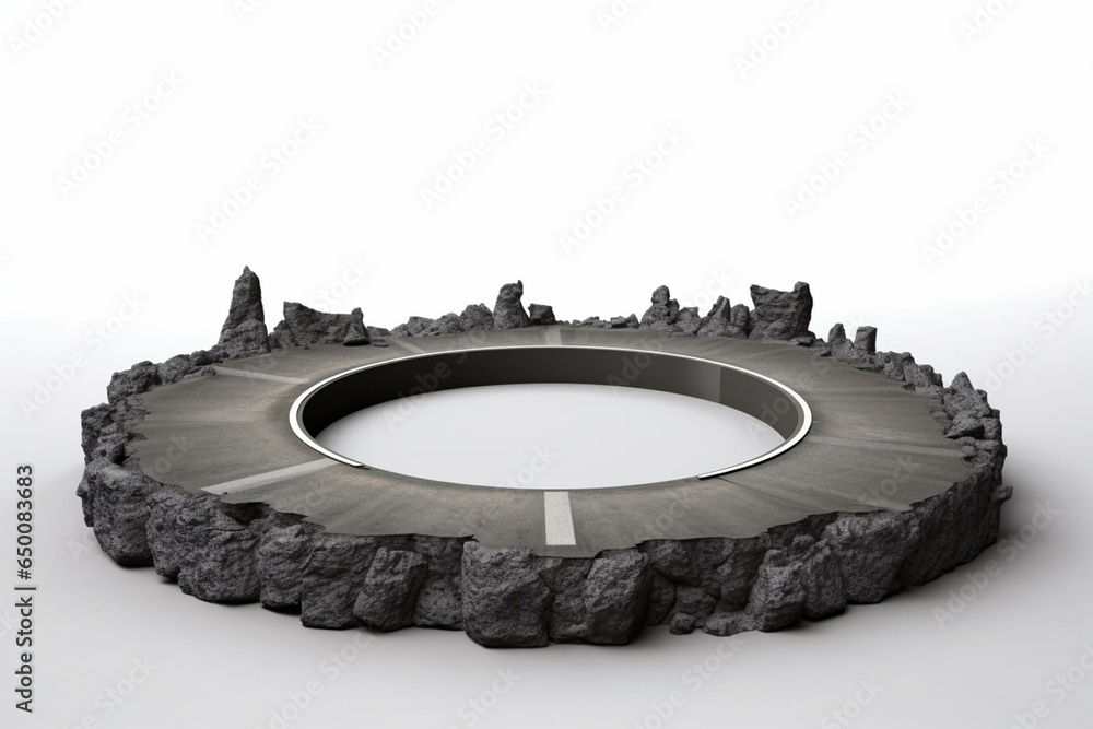 3D asphalt road circle with concrete cross section, realistic cement ...