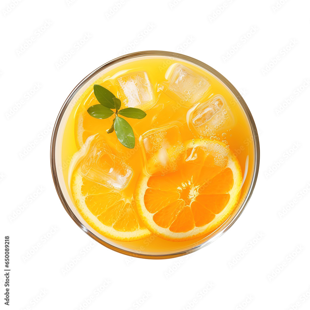 glass of cold orange juice with ice isolated on transparent background ...