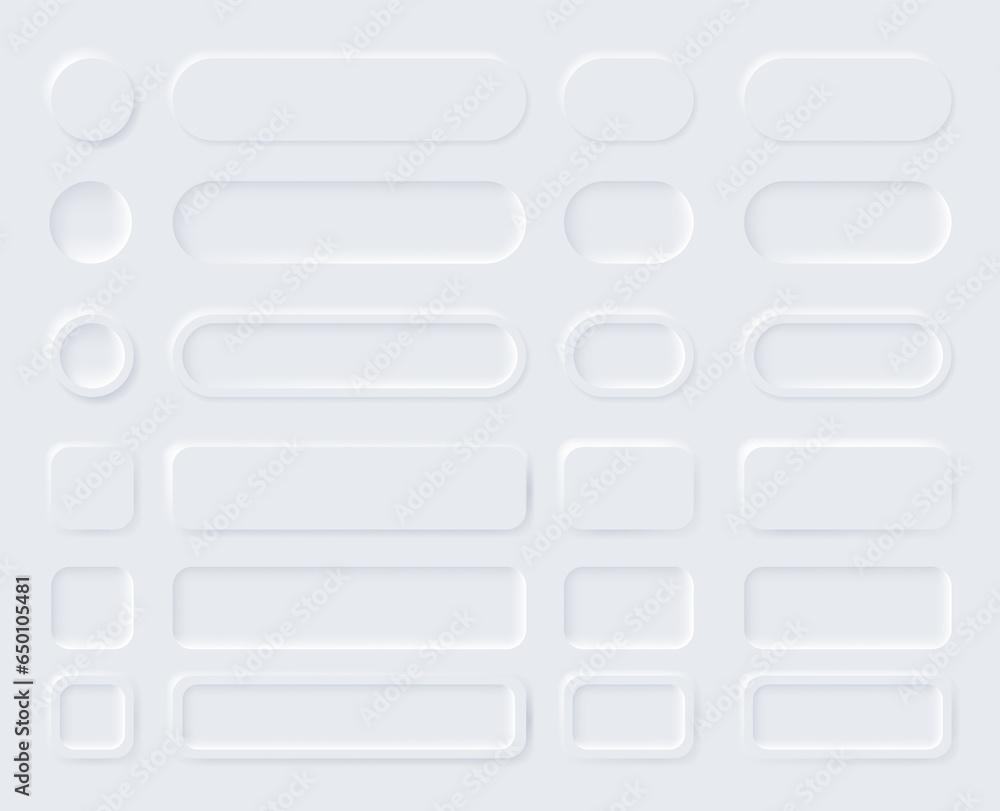 Neumorphic buttons, editable set. Simple trendy design elements UI ...