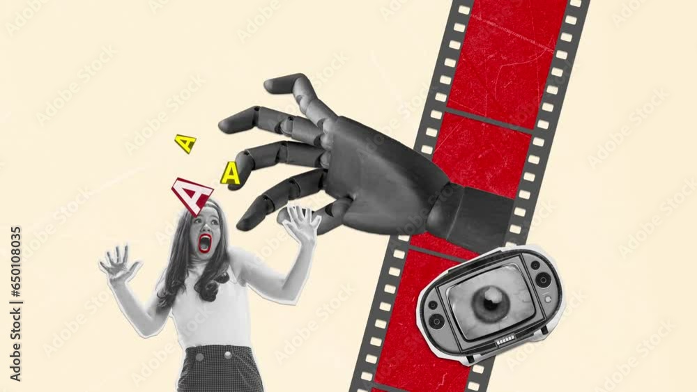 Vídeo do Stock: Stop motion, animation. Young woman screaming in fear ...