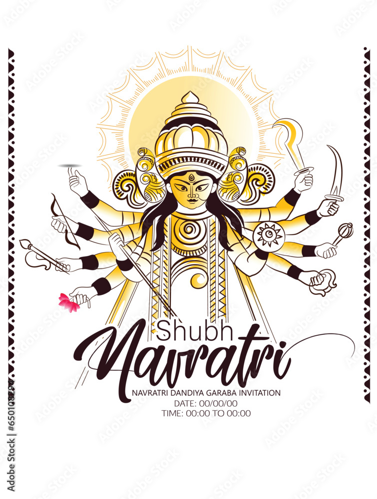 illustration of Goddess Durga ten hands in Happy Durga Puja Subh ...