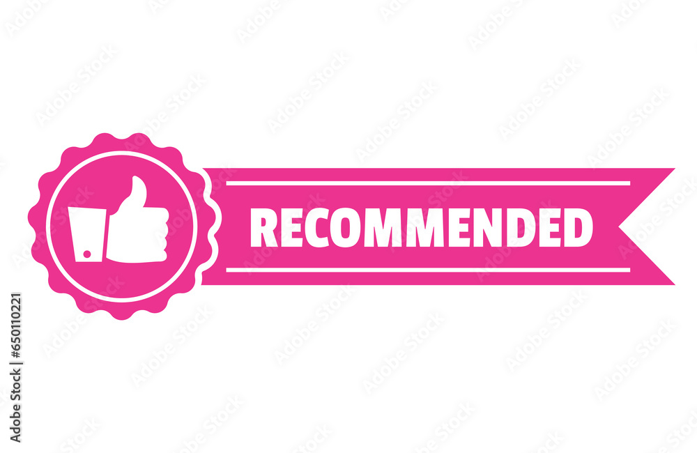 Recommend badge. Colorful tag design with thumb up, isolated on white ...