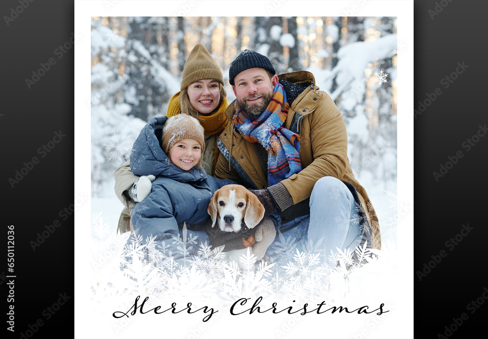 Christmas winter family photo card layout template with white border ...