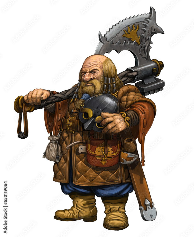 Battle dwarf with axe. Digital fantasy illustration with knight. Stock ...