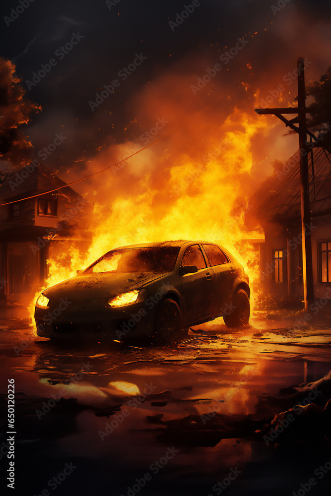 Electric car EV who's vehicle lithium battery is on fire causing a ...