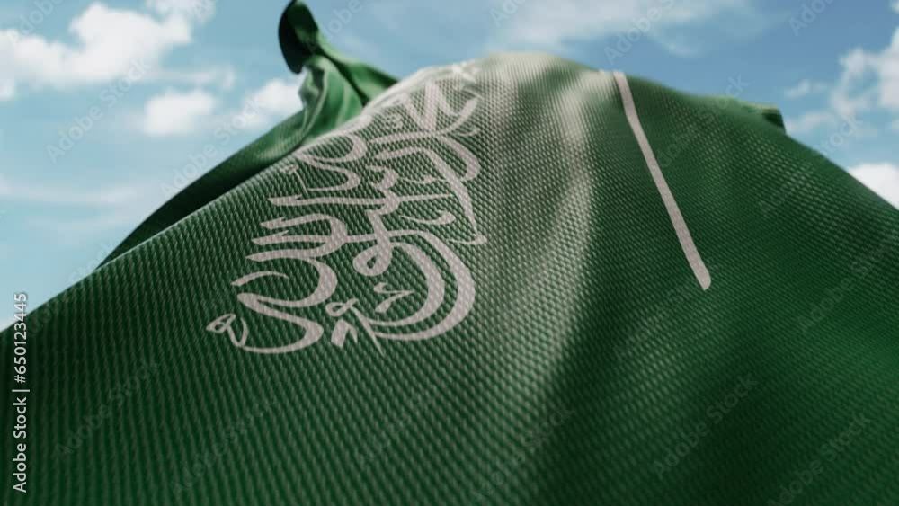 Wavy flag of Saudi Arabia blowing in the wind in slow motion. Waving ...