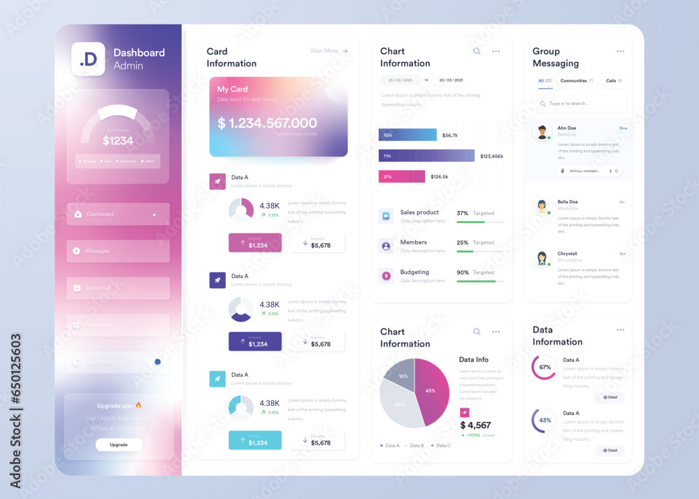 Infographic dashboard. UI design with graphs, charts and diagrams. Web ...