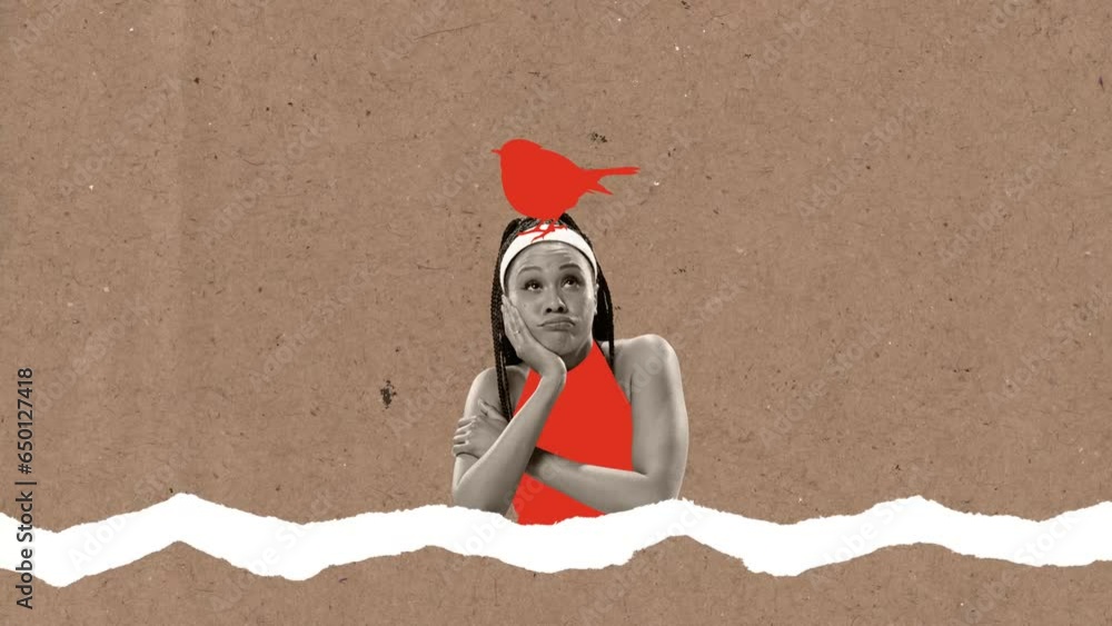 Autumn. Young sad bored woman feeling sadness. Stop motion, animation ...