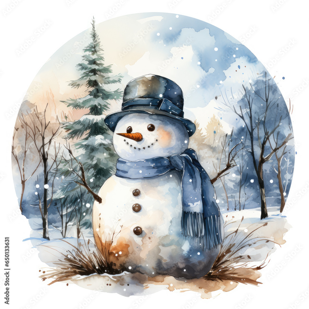 watercolor Snowman clipart, Generative Ai Stock Illustration | Adobe Stock