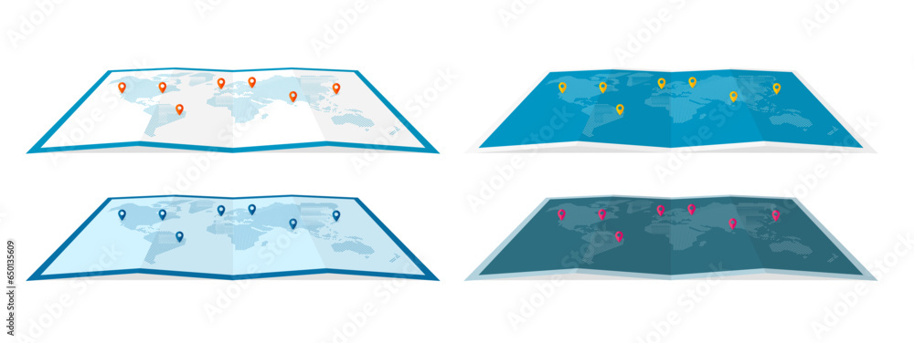 Vector illustration of four-fold world map ( drawn with circular dots ...